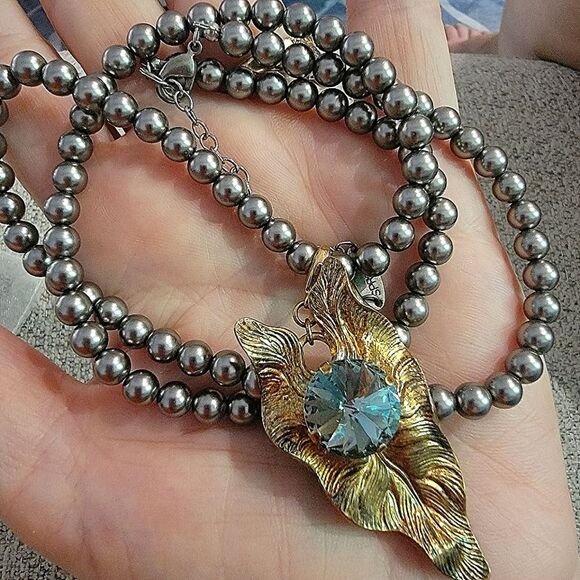 Sabika | Jewelry | Sabika Silver Bead Detachable Gold Leaf Aqua Turq ...